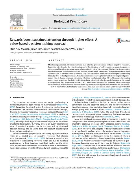 Pdf Rewards Boost Sustained Attention Through Higher Effort A Value Based Decision Making