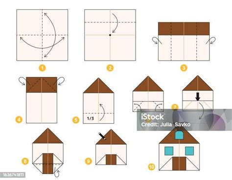 집 종이 접기 계획 튜토리얼 이동 모델입니다 아이들을위한 종이 접기 종이접기에 대한 스톡 벡터 아트 및 기타 이미지 종이접기 지침서 집 Istock