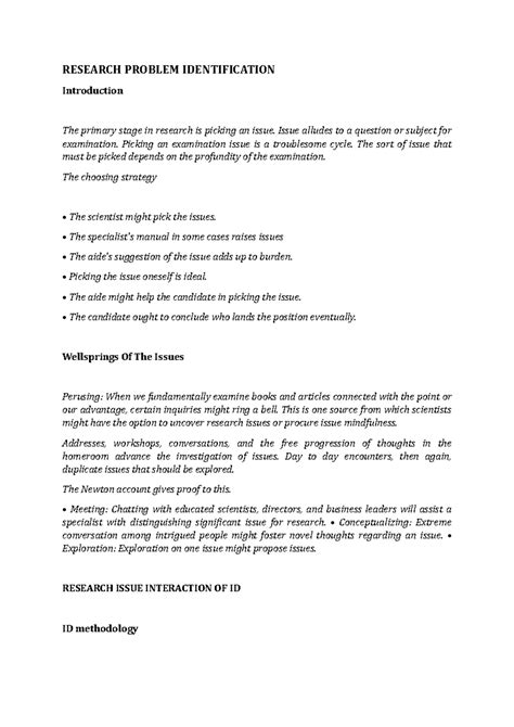 Research Problem Identification Research Problem Identification Introduction The Primary Stage