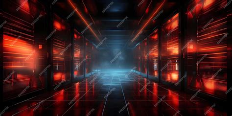 Premium Photo Visualization Of Cybersecurity In A Redlit Server Room With Copy Space Concept