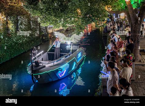 Tourists Visit The Zhouzhuang Ancient Town At Night In Kunshan City East Chinas Jiangsu