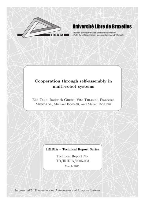 Pdf Cooperation Through Self Assembly In Multi Robot