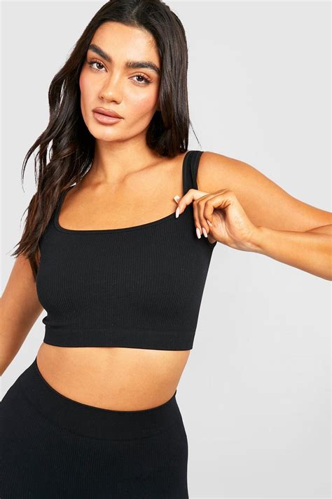 Womens Black Seamless Contour Ribbed Sleeveless Crop Top Boohoo Uk