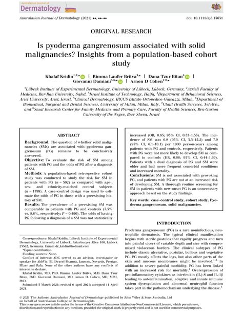 Pdf Is Pyoderma Gangrenosum Associated With Solid Malignancies Insights From A Population