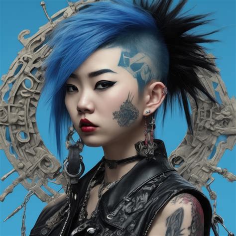 Premium Ai Image Asian Punk Girl With A Stylish Hairstyle On A Bright