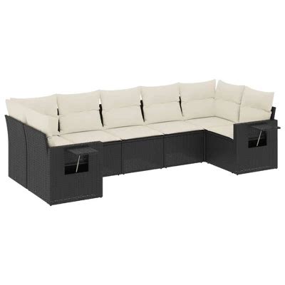 Vidaxl 7 Piece Patio Sofa Set With Cushions Black And Cream Poly Rattan