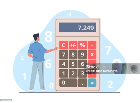남자는 큰 계산기로 수학을합니다 수학적 계산 숫자 계산 부채 상환 계산 은행 회계 재정 수지 수학 교육 벡터 개념 개념에 대한 스톡 벡터 아트 및 기타 이미지 Istock