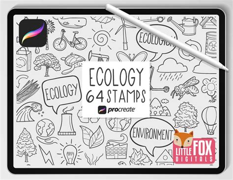 Ecology Stamps Procreate Brushes Eco Environment Icons Recycling Bundle Doodles Ecologist