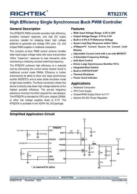 Rt8237k High Efficiency Single Synchronous Buck Pwm Controller Richtek