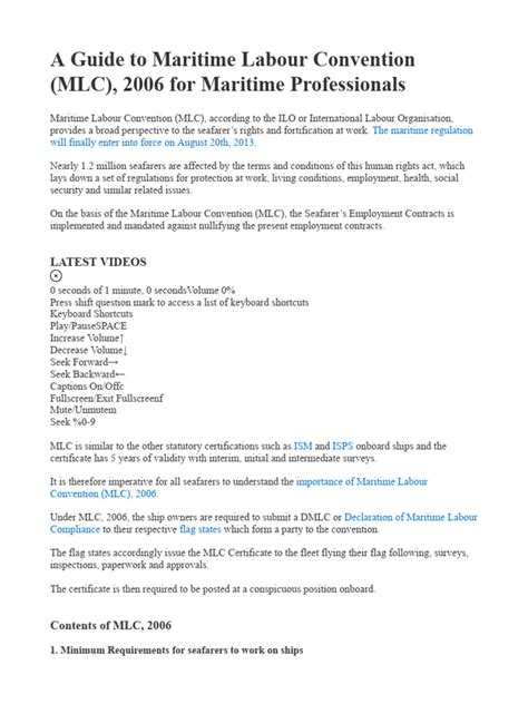 A Guide To Maritime Labour Convention Mlc 2006 For Maritime Professionals Pdf