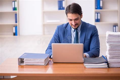 Young Businessman Employee And Too Much Work In The Office Stock Image Image Of Work