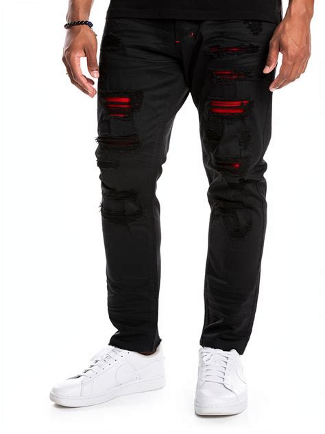 M1773 Makobi Amalfi Denim Jeans W Underlay Black Red Makobi Jeans Usa