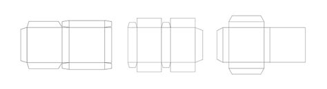 패키지 상자 템플릿 3개 세트 종이 포장의 구성표 기하학적 모델 레이아웃 흰색 배경에 검은 색 얇은 선 3가지 개체에 대한 스톡 벡터 아트 및 기타 이미지 Istock