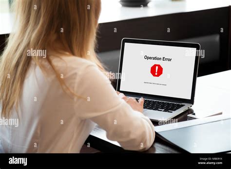 Business Lady Looking At Laptop Screen With Operation Error Message Entrepreneur Experienced
