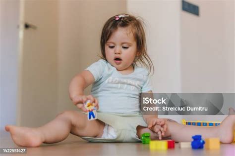 화려한 장난감 벽돌과 블록으로 무언가를 만드는 행복한 아기 소녀 함께 놀고 여가를 즐기고 놀이 시간을 즐기세요 18 23 개월에 대한 스톡 사진 및 기타 이미지 Istock