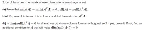 Solved 2 Let A Be An M×n Matrix Whose Columns Form An