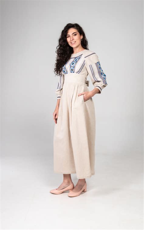 Плаття вишиванка максі бежеве Ромби калейдоскоп багатобарвні купити в інтернет магазині Синій Льон