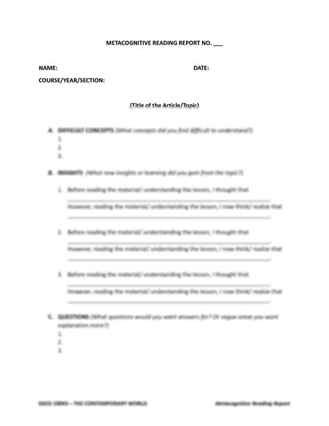 SOLUTION Metacognitive Reading Report Geed 10043 Template Studypool