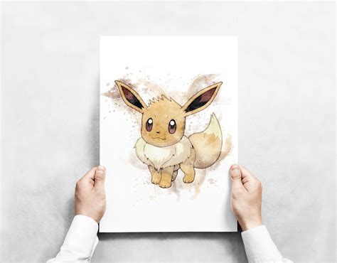 Pokemon Print Eevee Watercolour Splash Art Character Poster Etsy Uk