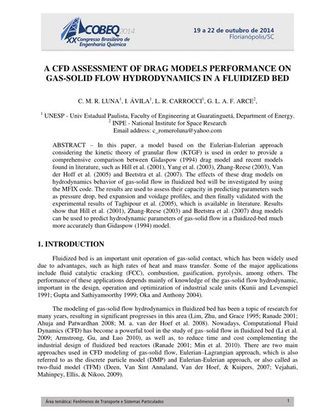 Pdf A Cfd Assessment Of Drag Models Performance On Gas Solid Flow Hydrodynamics In A Fluidized Bed