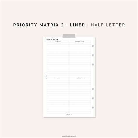 Stationery Eisenhower Matrix Task Priority Matrix Planner Classic Size