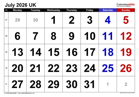 Blank July 2026 Calendar Academic Calendar 2026 2027