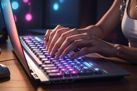 Premium Ai Image Female Hand Typing On Keyboard Of Laptop
