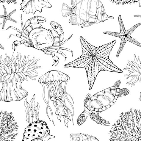 Premium Vector Seamless Outline Underwater Pattern