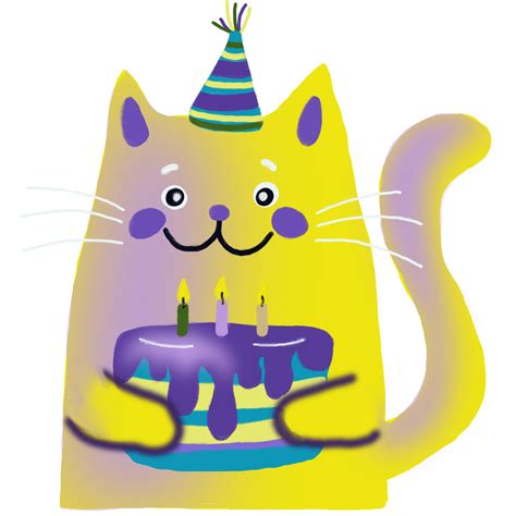 Happy Birthday Cat With A Cake 17395849 Png