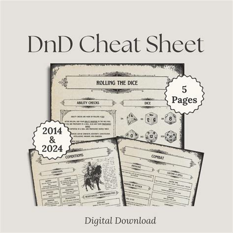 Dnd 2024 And 2014 Cheat Sheet Player Guide Dnd 5e Reference Sheet Dnd