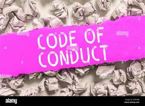 Hand Writing Sign Code Of Conduct Business Approach Set Of Principles Are Ethics Respect Code