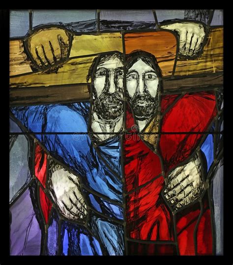 Simon Of Cyrene Carries The Cross Stained Glass Window In Chapel In The Jesuit Cemetery In