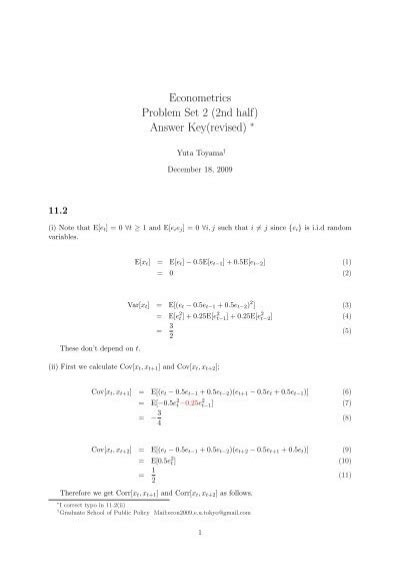 Econometrics Problem Set 2 2nd Half Answer Keyrevised ∗
