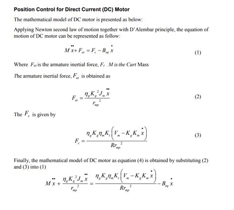Solved Position Control For Direct Current Dc Motor The