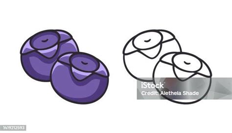 두 개의 블루 베리 만화 일러스트 세트 간단한 플랫 만화 클립 아트 요소 벡터 일러스트 레이 션 아이들을위한 쉬운 색칠 공부 책