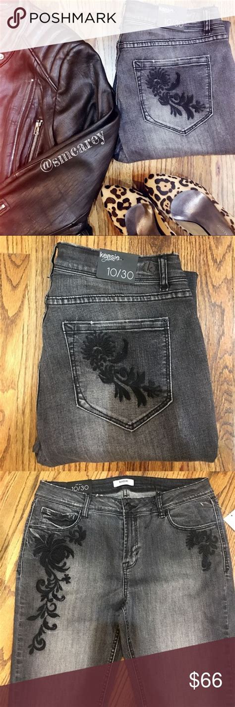 Nwt Kensie Embroidered Black Mid Rise Ankle Jeans