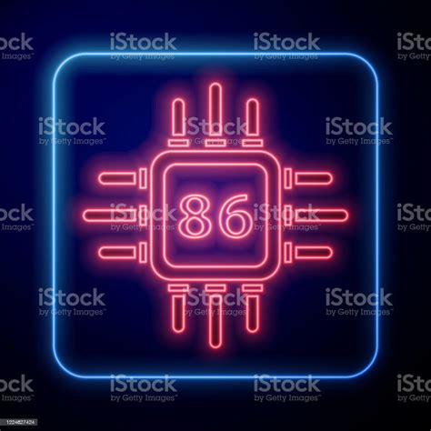 파란색 배경에 격리 마이크로 회로 Cpu 아이콘 빛나는 네온 컴퓨터 프로세서 회로 기판이 있는 칩 또는 Cpu 마이크로 프로세서