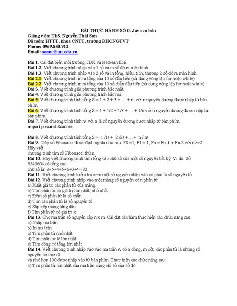 Lab0 Ewrtwetw BÀi ThỰc HÀnh SỐ 0 Java Cơ Bản Giảng Viên Ths Nguyễn Thái Sơn Bộ Môn Httt