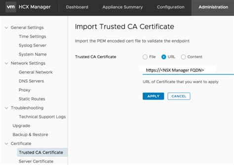 Select The Certificate Import Option Url Enter The Ip Or Fqdn For The Nsx Manager Registered