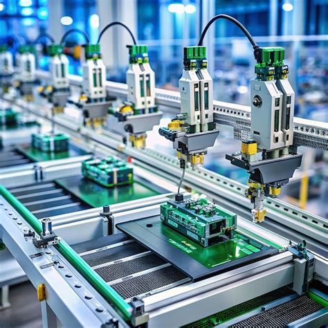 Precision Robotics Modern Pcb Assembly Line Closeup Premium Ai