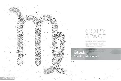 추상적인 기하학적 낮은 다각형 사각형 상자 픽셀 및 삼각형 패턴 처녀자리 조디악 기호 모양 별 별자리 개념 디자인 블랙 색상 그림 복사 공간 흰색 배경 벡터 0명에 대한