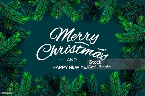 크리스마스 나무 가지 테두리 프레임 메리 크리스마스와 새 해 복 많이 받으세요 텍스트 템플릿 0명에 대한 스톡 벡터 아트 및