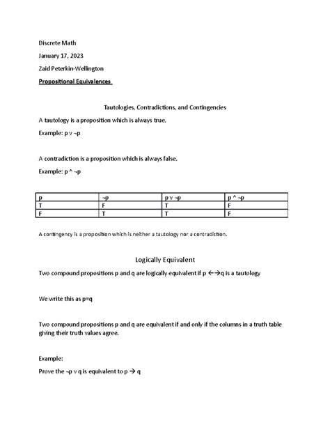 213 Propositional Equivalences Discrete Math January 17 2023 Zaid