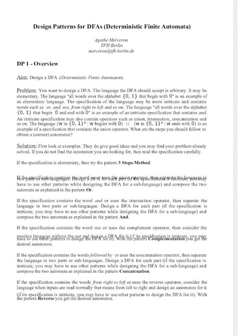 Pdf Design Patterns For Dfas Deterministic Finite Automata