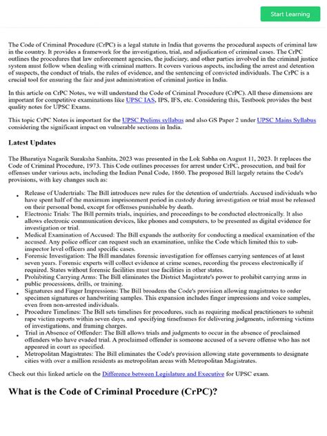 Crpc Code Of Criminal Procedure Notes For Upsc Ias Exam Download Pdf Pdf