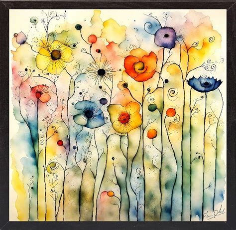 Vibrant Whimsical Watercolor Wildflowers Flowers Blossoms Fantasy Flora