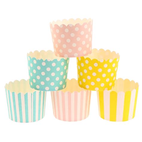 화이트 도트 다채로운 줄무늬 종이 컵케익 래퍼 50 개 베이킹 머핀 컵 케이크 온도 방지 오븐 베이킹 스틱