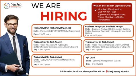 Hiring Recruitment Testanalyst Lead Tl Mumbai Qaspecialist Qaanalyst Testing