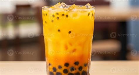 Refreshing Passion Fruit Boba Tea With Ice And Seeds A Vibrant Tropical