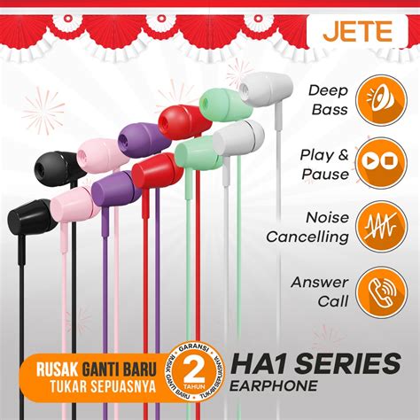 Jual Headset Earphone Handsfree Jete Ha Garansi Tahun Indonesia Shopee Indonesia